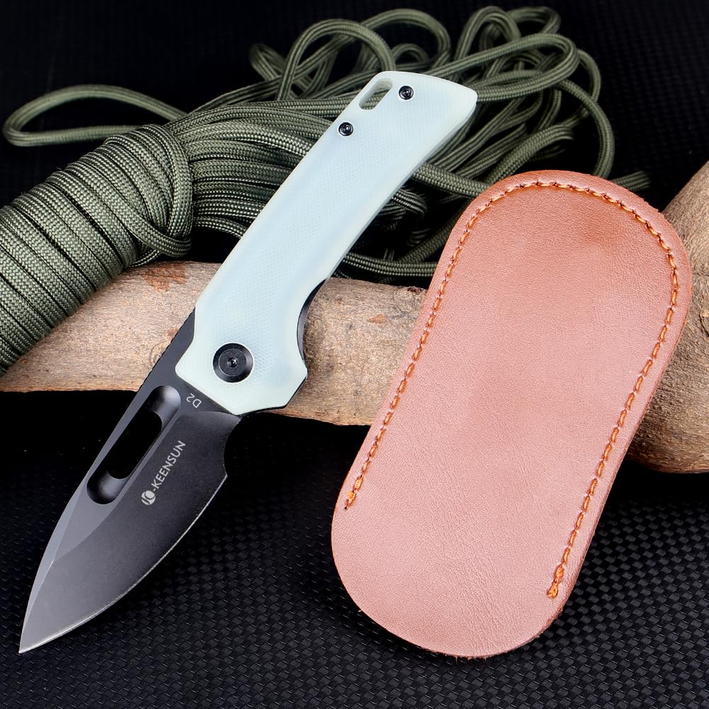 KEENSUN Pocket Folding Knife with Light Green G10 Handle and D2 blade–Tactical Knife, Hunting Knife, Flipper Knife,EDC Knife.Thumb stud Assisted Opening Knifes with Liner Lock and Pocket clip.Good for Camping, Hiking, Indoor and Outdoor Activities.