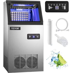 vevor commercial ice maker, 90 lbs/24h under counter ice machine with 22lbs storage capacity, 3x8 ice cubes plate, water filter & scoop included, commercial ice machine 110v for restaurant bar cafe