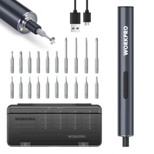 workpro mini electric screwdriver, 20 in 1 electric precision screwdriver with magnetizer and s2 steel bits, max 4.0v magnetic rechargeable cordless screwdriver kit for phone, camera, laptop