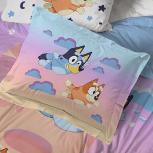 Bluey & Bingo Twin Comforter Set - 5 Piece Bed Set Includes Sheet Set & Pillow Covers - Super Soft Clouds & Stars Kids Bedding