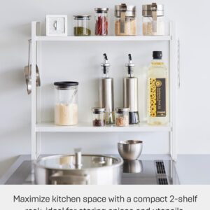 Yamazaki Home Tower Compact 2-Shelf Kitchen Storage Rack | Easy-To-Clean Design, Versatile Hooks - Steel