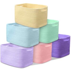 hushee 6 pack cotton rope storage baskets for organizing shelves 15''x10''x9'' larger woven storage bin decorative basket cube storage organizer for clothes books towels nursery(pastel style)