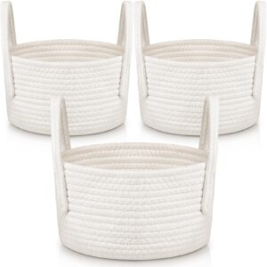 filltouch 3 pack small cotton rope storage basket baby woven nursery baskets with handles cute soft laundry baskets organizer for gifts empty room shelf storage basket all 9.5 x 9.5 x 5.5, white