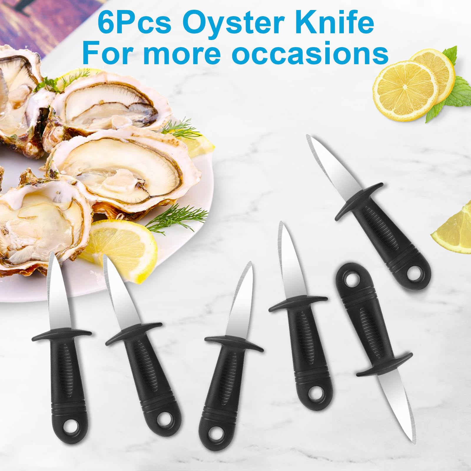 KUBQLIG 6Pcs Oyster Shucking knife, Stainless Steel Oyster Knife, Shucking Oysters, Oyster Shucker with Ergonomic Handle, Dishwasher Safe, For Kitchens, Barbecues, Restaurants, Parties