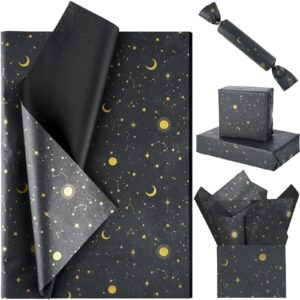 100 sheets 20 * 14 inches galaxy tissue paper for gift wrapping, black gold moon star printed tissue paper for gift bags for birthday christmas baby shower diy craft