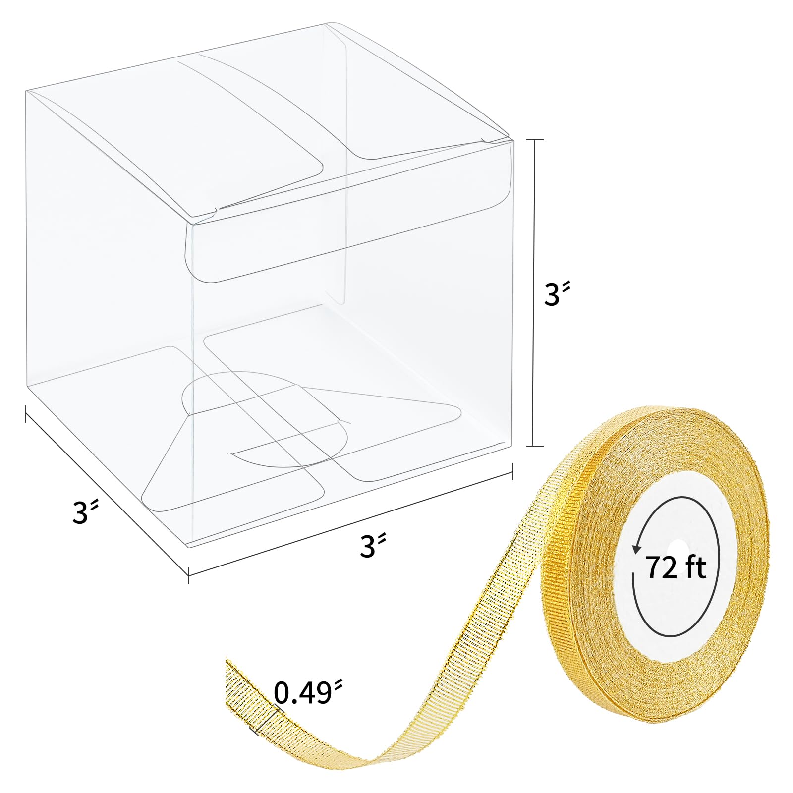 Ohuimrt 45 Pack Clear Favor Boxes, 3 x 3 x 3 Inches Transparent Plastic Gift Boxes with Ribbon Individual Macaron Boxes Candy Boxes Party Favor Boxes