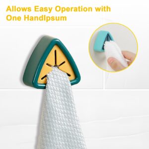 FenGrid 4Pcs Towel Hook Holder Grabber, Drill Free Self Adhesive Push Hooks Firmly, Colorful Dish Towel Holders for Kitchen Bathroom Towel Organization