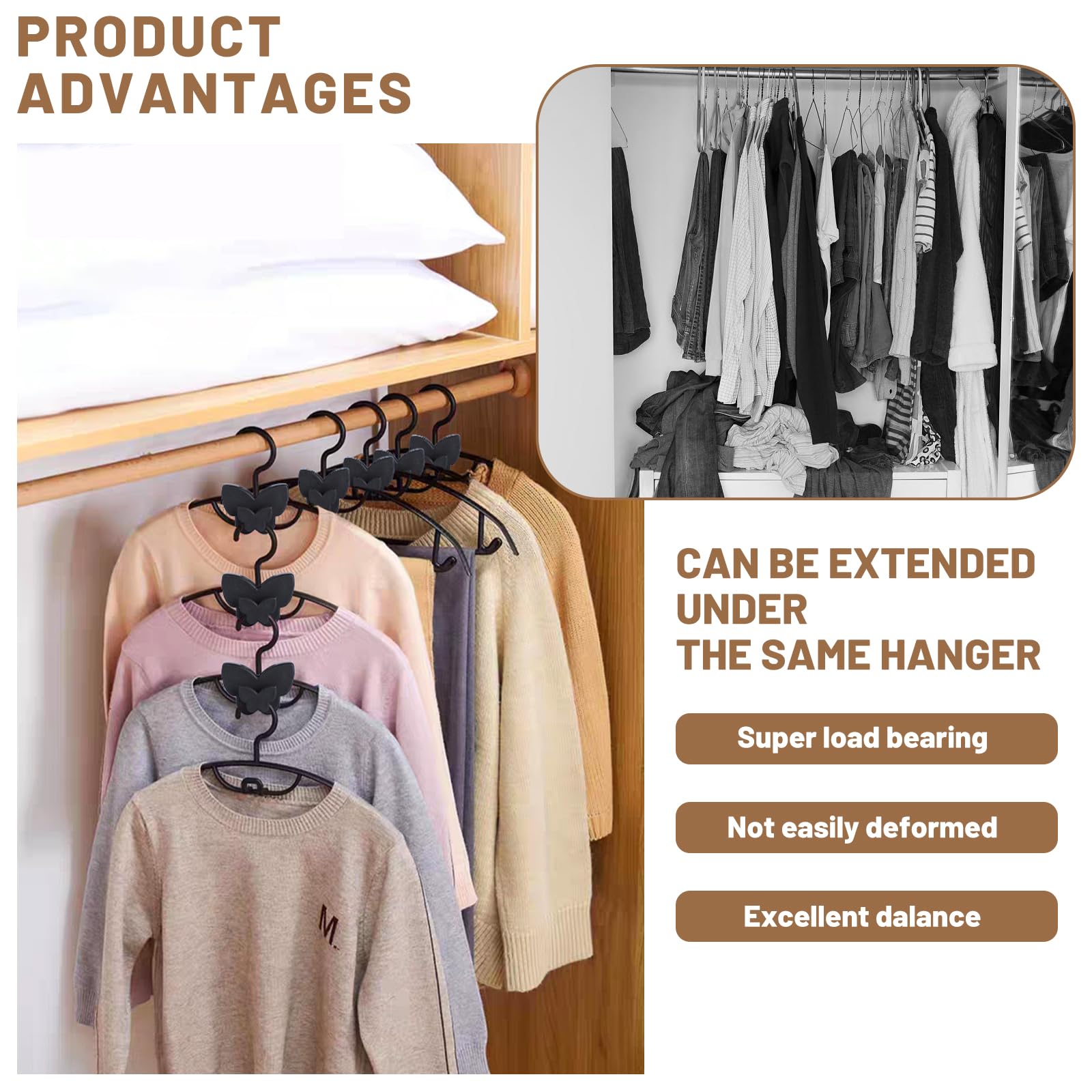 Space Saving Hangers for Clothes，24 Pcs Clothes Hangers Connector Hooks for Space Saving，Butterfly-Shaped with Triangles for Hangers Space Saving，Hanger Organizer，Organize Your Closet with Hangers