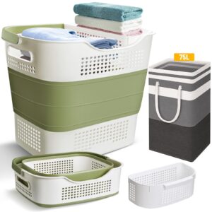 35l collapsible laundry baskets plastic with handles,removable pop up storage container,75l clothes laundry hamper-foldable laundry basket 0rganizer