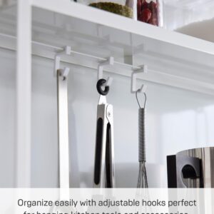 Yamazaki Home Tower Compact 2-Shelf Kitchen Storage Rack | Easy-To-Clean Design, Versatile Hooks - Steel