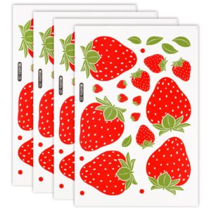 4 pages strawberry stickers, cute strawberry shortcake stickers, waterproof removable strawberry wallpaper stickers for girl decorations