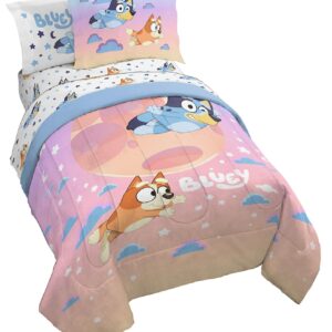 Bluey & Bingo Twin Comforter Set - 5 Piece Bed Set Includes Sheet Set & Pillow Covers - Super Soft Clouds & Stars Kids Bedding