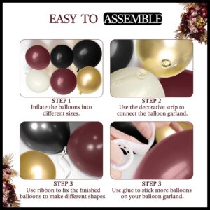 155pcs Burgundy Balloon Garland Arch Kit with Burgundy Maroon Black Metallic Gold Lvory white Balloons for Birthday Graduation Wedding Baby Shower Anniversary Valentine Party Decoration