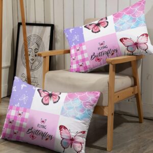 Smell Sunshine Butterfly Sheets Set 4Pcs for Kids,Pink Butterfly Printed Sheet Set with 1 Flat Sheet and 1 Fitted Sheet + 2 Pillowcases(Pink Butterfly Queen)