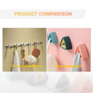 FenGrid 4Pcs Towel Hook Holder Grabber, Drill Free Self Adhesive Push Hooks Firmly, Colorful Dish Towel Holders for Kitchen Bathroom Towel Organization