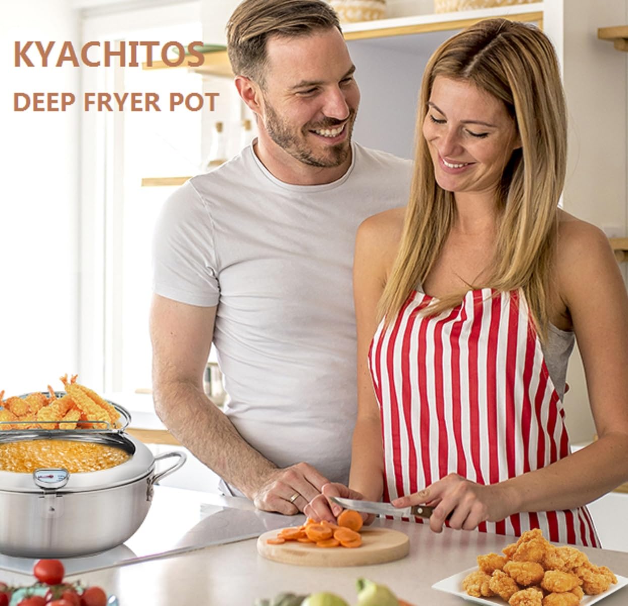 KYACHITOS 3.4L Deep Fryer Pot (24CM, 9.4inch), 304 Stainless Steel Small Deep Fryer with Oil Filtration, Japanese Style Deep Fryer Pot with Temperature Control