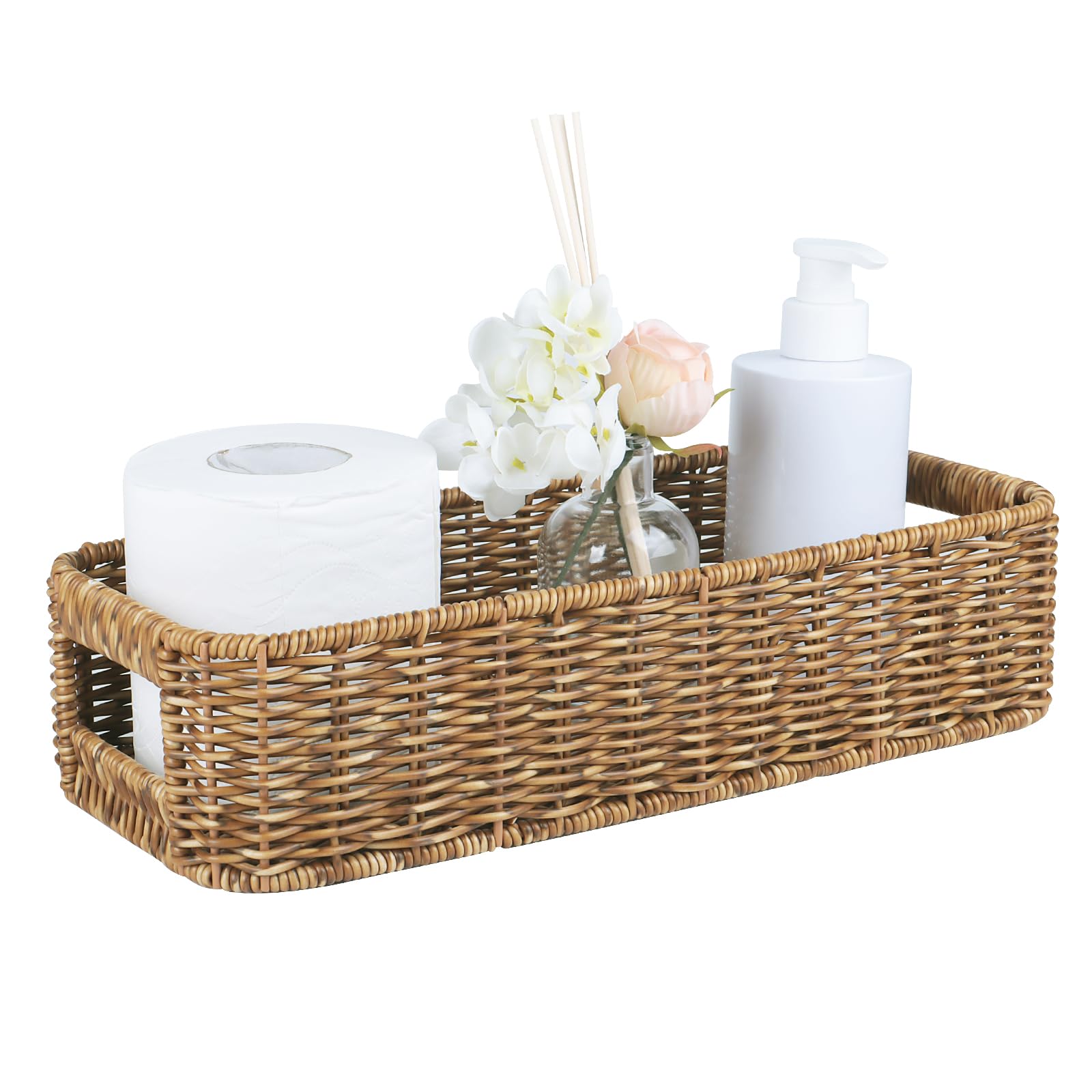 UPINFREESmall Wicker Baskets, Wicker Toilet Basket Tank Topper，Toilet Paper Basket for Back of Toilet Tank Top, 1-Pack