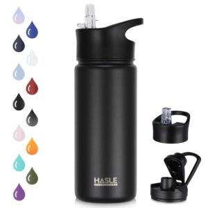 hasle outfitters insulated water bottle kids 16 oz double wall vacuum stainless steel water bottle leak proof for school wide mouth with straw lid & spout lid keeps cold and hot(black,1pack)