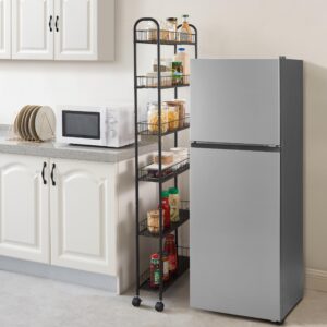 join iron 6-tier rolling cart gap kitchen slim slide out storage tower rack with wheels, 6 baskets, kitchen, bathroom laundry narrow piaces utility cart, 10" d x 22.8" w x 61" h