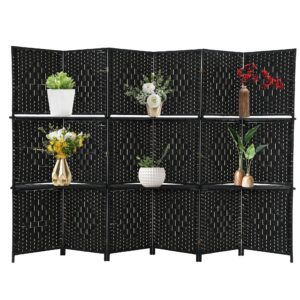 room divider 6 panel room screen divider wooden screen folding portable partition screen wood with removable storage shelves colour，black