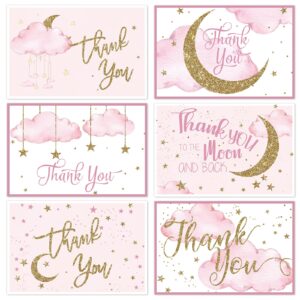 whaline 36 pack pink baby shower thank you cards with envelopes matching seal stickers glitter starry twinkle moon blank note cards for birthday supplies