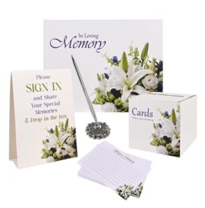 customoffi guest book set, funeral guest book, includes: guestbook with 100 pages, 60 memory cards, ball pen+pen stand, table sign, card box, celebration of life guest book, memorial guest book