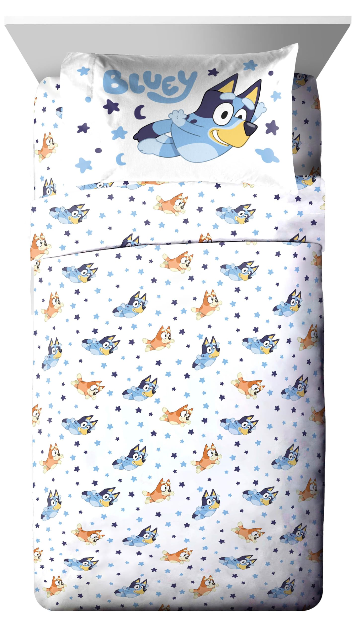 Bluey & Bingo Twin Comforter Set - 5 Piece Bed Set Includes Sheet Set & Pillow Covers - Super Soft Clouds & Stars Kids Bedding