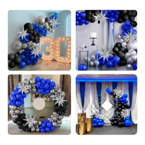 FOTIOMRG Royal Blue and Black Balloon Garland Arch Kit with 3pcs Star Balloon, Navy Blue Balloons Metallic Sliver Black Balloons for 30th 40th 50th Birthday Graduation New Years Party Decorations