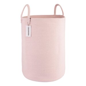 xuanguo cotton rope laundry basket hamper for clothes woven storage basket for living room bedroom boho tall rope baskets for blanket toys pillow towels baby nursery hamper bin large light pink