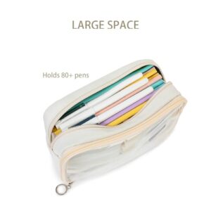 MICHTUNE Pencil Case, Large Capacity Zipper Pencil Pouch, Multi- Slot Pen Bag, Transparent Makeup Bag, Portable Office Stationery Pencil Bag (White)