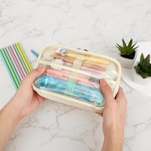 MICHTUNE Pencil Case, Large Capacity Zipper Pencil Pouch, Multi- Slot Pen Bag, Transparent Makeup Bag, Portable Office Stationery Pencil Bag (White)