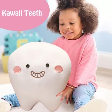 ELAINREN Cute Tooth Shape Plush Pillow Soft Tooth Stuffed Throw Pillow Fluffy Teeth Plushie Cushion for Bed/Sofa Decor Gifts,13.7''