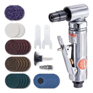 vevor air die grinder, 1/4" right angle die grinder 20000rpm, lightweight, ball bearing construction, 24pcs discs for grinding, polishing, deburring, rust removal