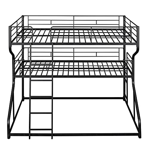 RORIGAT Metal Triple Beds Full XL Over Twin XL Over Queen Size, 3 Bunk Bed Frame with Long and Short Ladder for 3, Heavy Duty Bunk Beds for Kids Teens Adult,Black