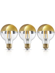 torchstar dimmable half chrome light bulb, 7w (75w eqv.), anti glare led light bulbs, ul listed, e26 gold dipped bulb, g25 globe light bulbs for bathroom, vanity, mirror, 3000k warm white, pack of 3