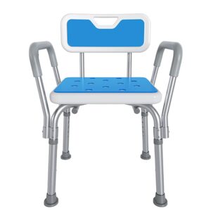 meglob lightweight shower chair bath stool, aluminum alloy shower chair with backrest & armrest, height adjustable shower bath bench, nonslip bathing bench stool for elderly, 330lbs capacity,blue