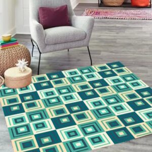 Modern Green Creative Block Geometry Abstract Gradient 5x5 Area Rug for Living Room Dining Room Bedroom Machine Washable Carpet Non Slip Soft Lightweight Kitchen Office Rugs