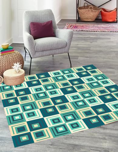 Modern Green Creative Block Geometry Abstract Gradient 5x5 Area Rug for Living Room Dining Room Bedroom Machine Washable Carpet Non Slip Soft Lightweight Kitchen Office Rugs