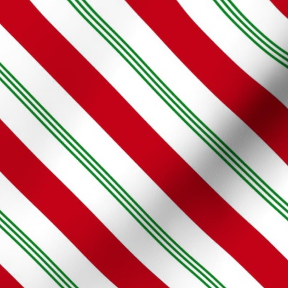 Spoonflower Fabric - Christmas Candy Cane Stripe Diagonal Stripes Green Red Whimsical Printed on Petal Signature Cotton Fabric Fat Quarter - Sewing Quilting Apparel Crafts Decor