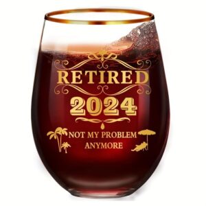 zclomolc great retirement gifts for women & men 2024! this retirement stemless wine glass is a great gift for retirement, going away, christmas, thanksgiving, fathers day, birthday.