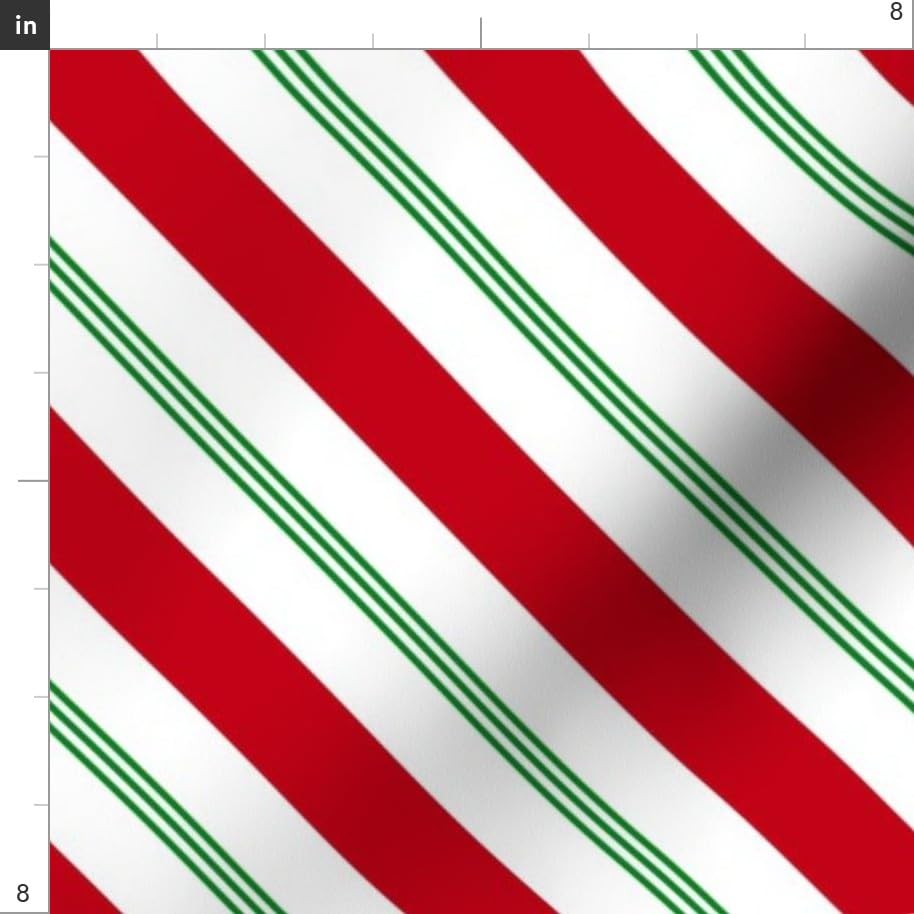 Spoonflower Fabric - Christmas Candy Cane Stripe Diagonal Stripes Green Red Whimsical Printed on Petal Signature Cotton Fabric Fat Quarter - Sewing Quilting Apparel Crafts Decor