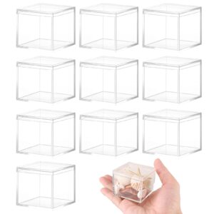 muxhel 30 pcs clear acrylic boxes, 2.1" x 2.1" x 1.7" small acrylic box with lid, plastic acrylic gift boxes for display tiny jewelry and collecting action figures toys