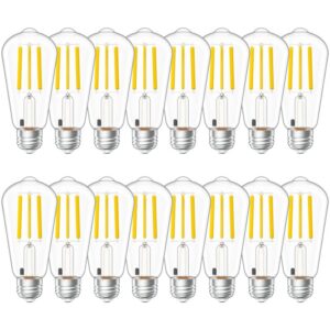 sunco 16 pack dusk to dawn indoor residential vintage led edison bulbs 75w equivalent 7w, 850 lumens non-dimmable st58 filament 4000k cool white, e26 medium base 120v clear glass light bulbs