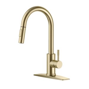 forious gold kitchen faucets, brushed gold kitchen faucet with pull down sprayer, kitchen sink faucet champagne gold, high arc stainless steel classic faucet for kitchen sink, bar, farmhouse, laundry