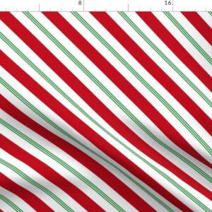 Spoonflower Fabric - Christmas Candy Cane Stripe Diagonal Stripes Green Red Whimsical Printed on Petal Signature Cotton Fabric Fat Quarter - Sewing Quilting Apparel Crafts Decor