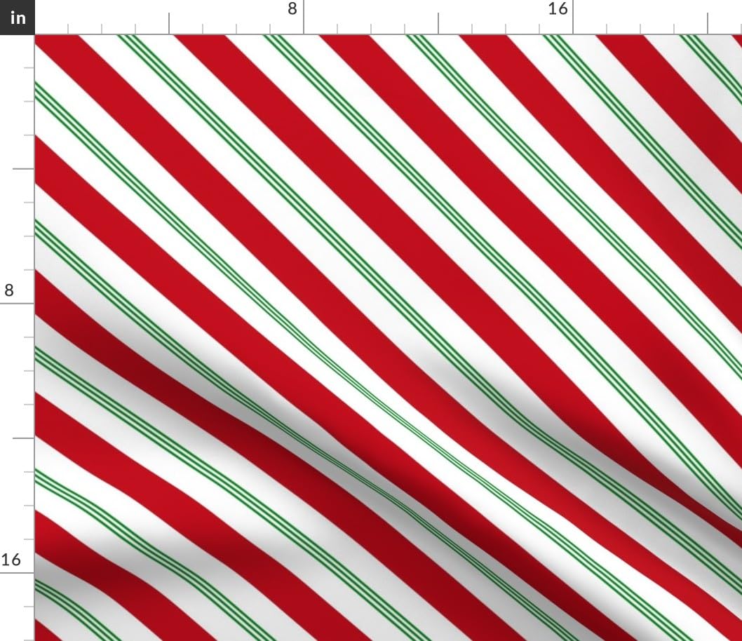 Spoonflower Fabric - Christmas Candy Cane Stripe Diagonal Stripes Green Red Whimsical Printed on Petal Signature Cotton Fabric Fat Quarter - Sewing Quilting Apparel Crafts Decor