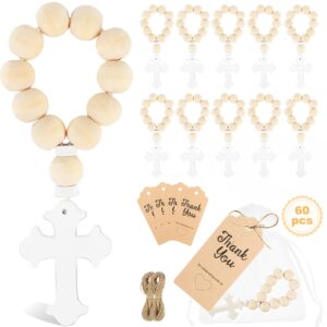 gudelak 60 pieces baptism favors include wooden rosary, thank you cards, and white mesh bags for baptism decorations baby shower favors first communion gifts for girls boys