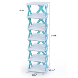 DEARLUREN 7-Tier Corner Shoe Rack Organizer,Free Standing Shoe Rack for Small Space Closet, Entryway, Narrow Vertical Shoe Slots Organizer for Small Space, Stackable, Blue