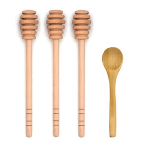 4pcs 6 inch honey dipper sticks honey spoon, wooden honey mixing stirrer honey comb stick, honey wand for honey jar dispense drizzle honey wedding party