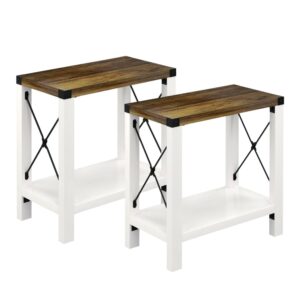 gazhome farmhouse end table for small spaces, set of 2,narrow side end table with storage shelf, rustic x-design nightstand sofa table for living room, bedroom white